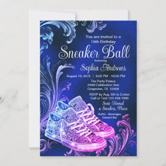 Purple Blue Sneaker Ball Birthday Party Invitation | Zazzle