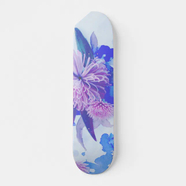 Purple, Blue & Teal Floral Printed Longboard Skateboard Deck | Zazzle