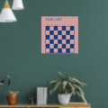 Purple Blue Undated Checkered August Calendar Poster | Zazzle