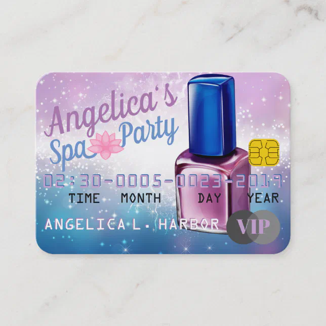 Purple|Blue VIP Pass| Credit Card Spa invitations | Zazzle