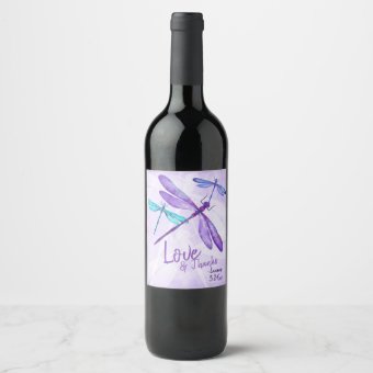 Purple, Blue Wine Label, Whimsical Dragonflies Wine Label | Zazzle