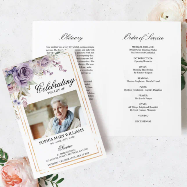 Purple & Blush Funeral Program | Order of Service | Zazzle