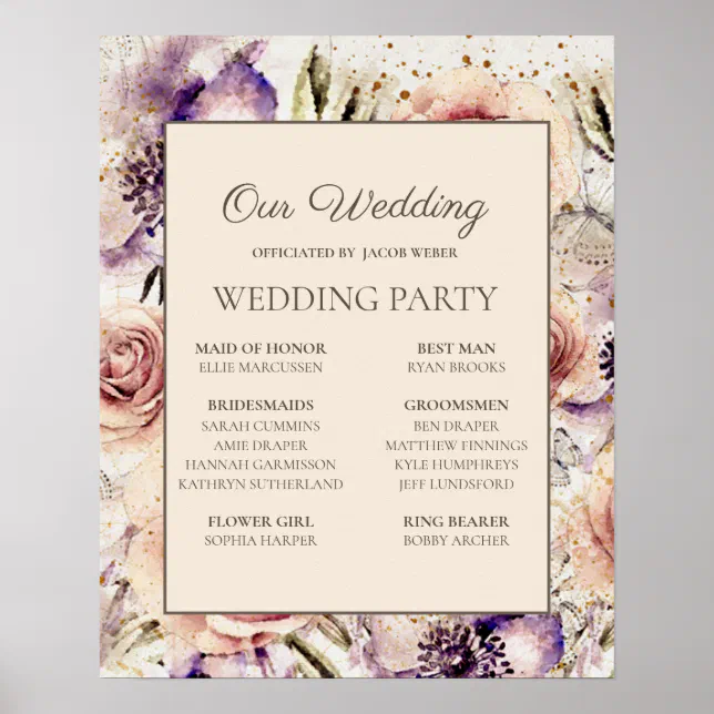 Purple Blush Pink Cream Wedding Party Poster | Zazzle