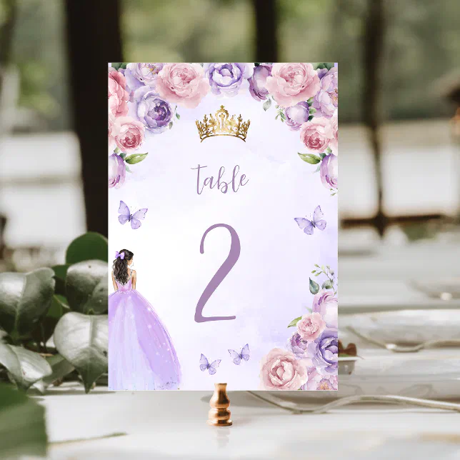 Purple Blush Watercolor Floral Quinceañera Table Number | Zazzle