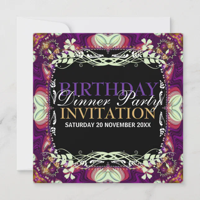 Purple Bohemian Birthday Dinner Party Event Invitation | Zazzle