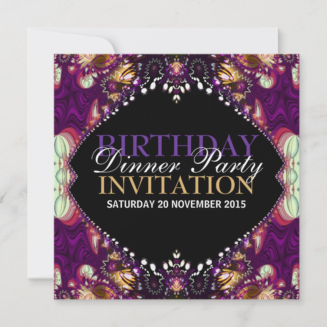 Purple Bohemian Birthday Dinner Party Invitation | Zazzle