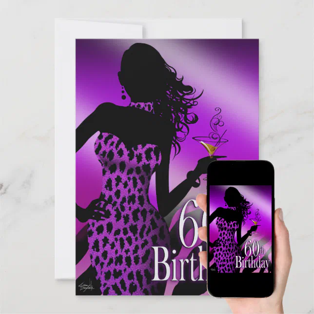 Purple Bombshell Leopard Zebra 60th Birthday Invitation | Zazzle