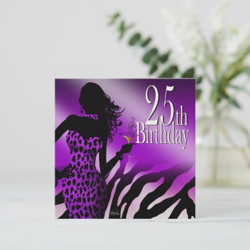 Purple Bombshell Leopard Zebra metallic ice black Invitation | Zazzle