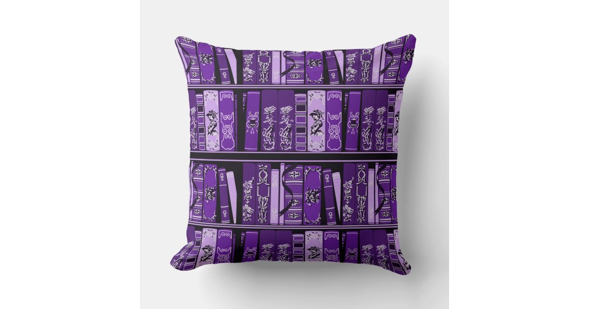 Purple Book Shelves Vintage Books Throw Pillow | Zazzle