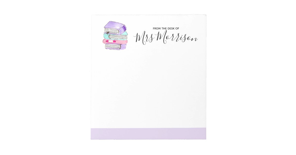 Purple book teacher gift note pad | Zazzle