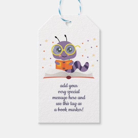Purple Bookworm Bookmark Gift Tags | Zazzle.com