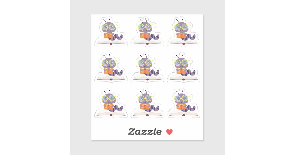 Purple Bookworm Theme Sticker | Zazzle