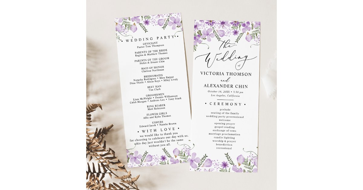 Purple Botanical Floral Wedding Program | Zazzle