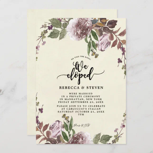 purple botanical modern we eloped invitation | Zazzle