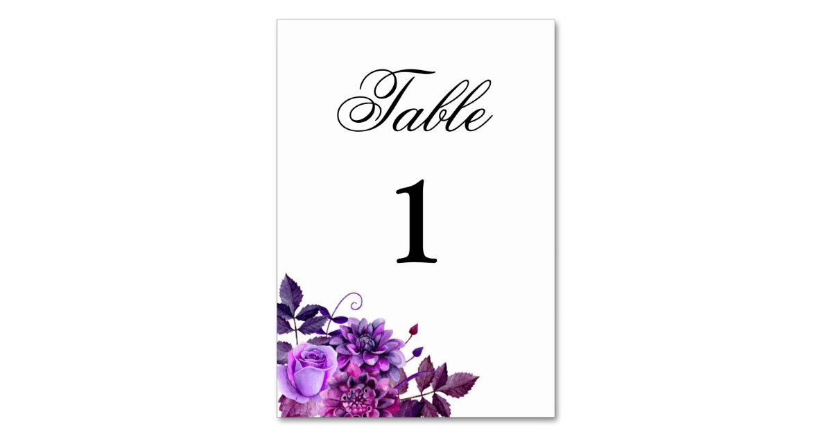 Purple botanical table number Violet flowers decor | Zazzle