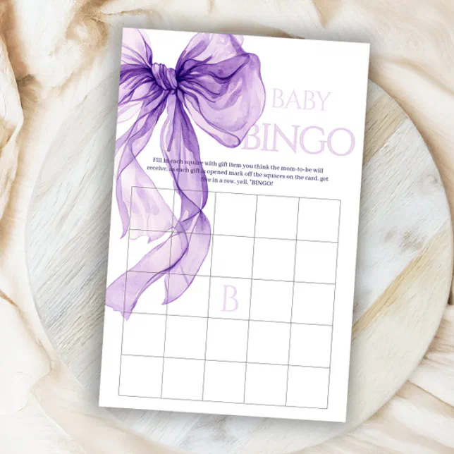 Purple Bow Baby In Bloom Bingo Game Card | Zazzle