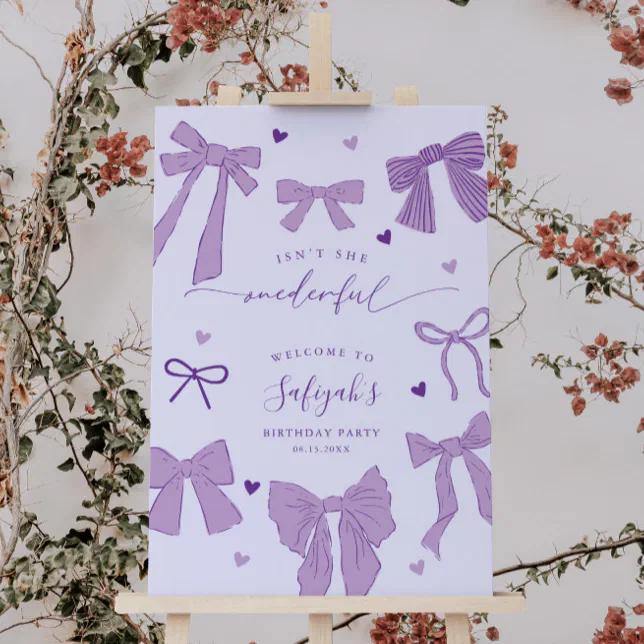 Purple Bows ONEderful Birthday Party Welcome Sign | Zazzle