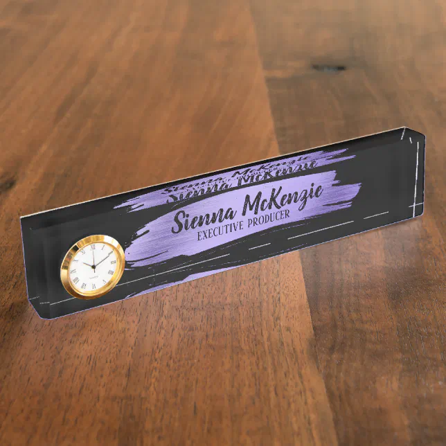 Purple brush stroke desk name plate | Zazzle