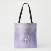 Purple Brushed Metal Silver Glitter Monogram Name Tote Bag | Zazzle