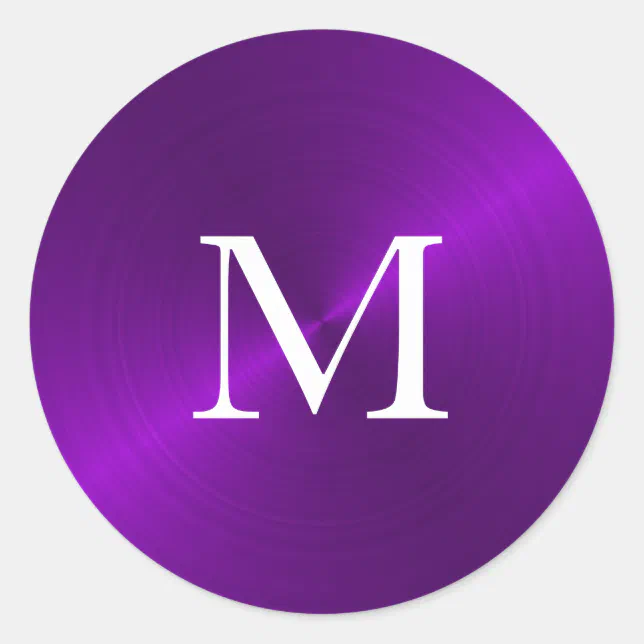 Purple Brushed Metallic Monogram Initial Classic Round Sticker | Zazzle
