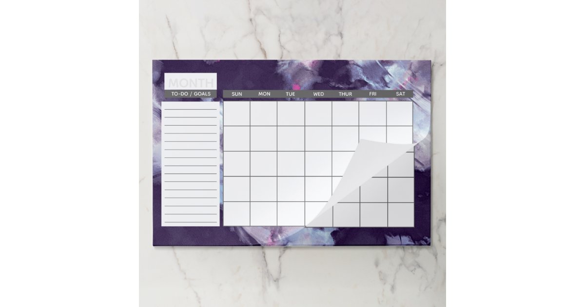 Purple Brushed Paint Abstract Monthly Calendar Paper Pad | Zazzle