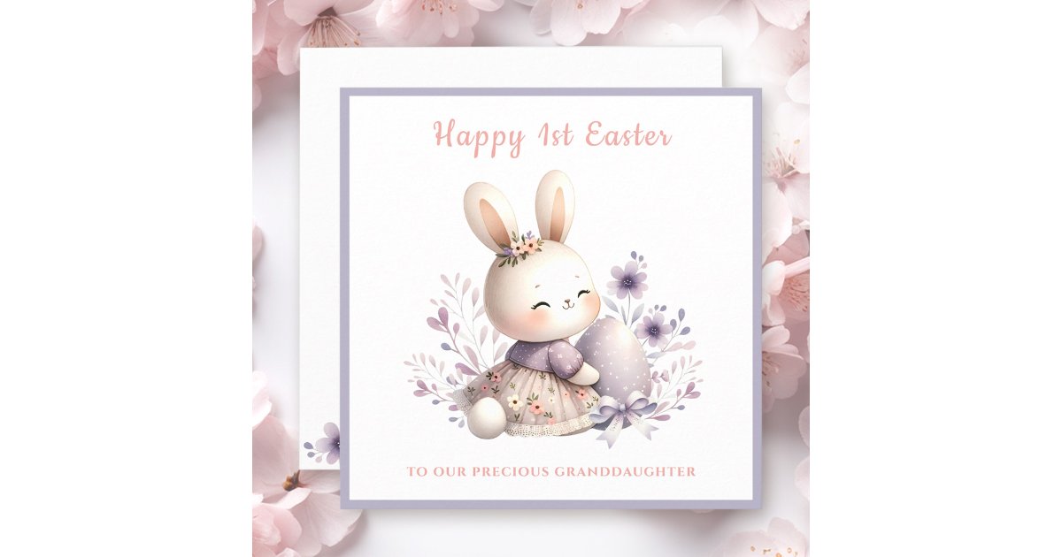 Purple Bunny Girl Granddaughter First Easter Card | Zazzle