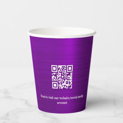 Purple business corporate logo qr code paper cups | Zazzle