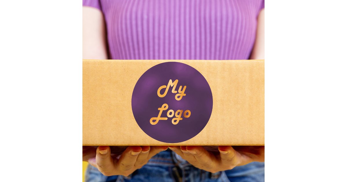 Purple business logo classic round sticker | Zazzle