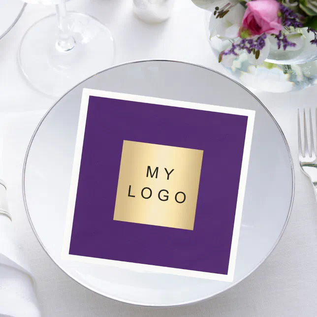 Purple business logo napkins | Zazzle