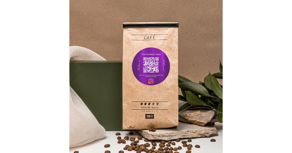 Purple business qr code instagram classic round sticker | Zazzle