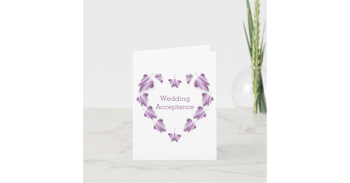 Purple Butterflies Design Wedding Acceptance Thank You Card | Zazzle