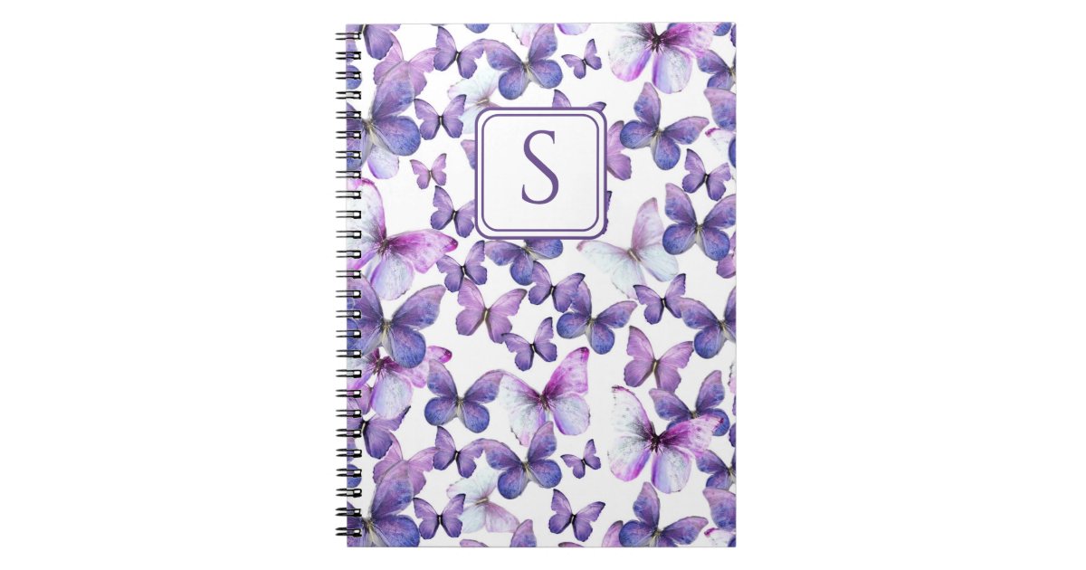 Purple Butterflies Modern Elegant Custom Monogram Notebook | Zazzle