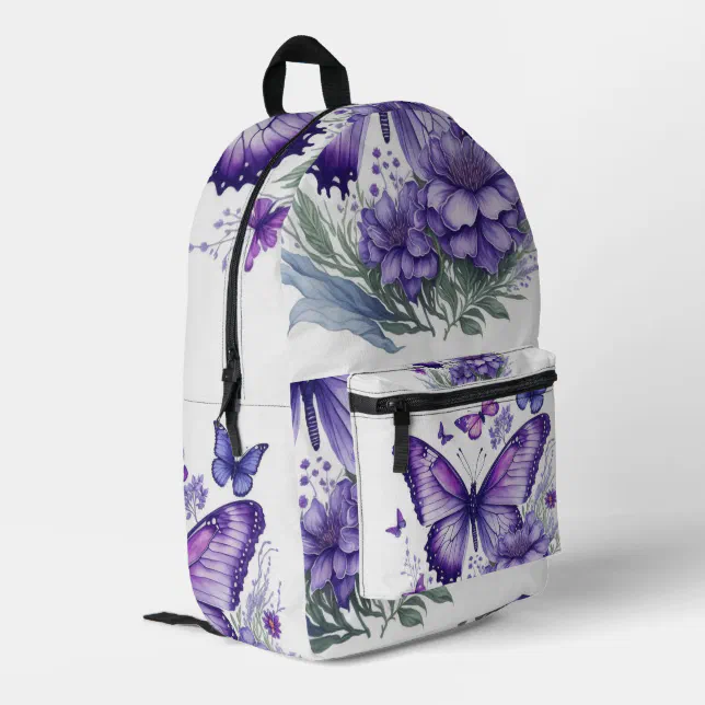 Purple Butterflies on Flower Printed Backpack | Zazzle