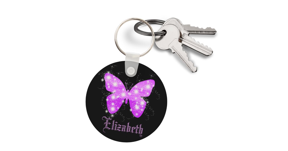 Purple butterfly and stars personalized with name keychain | Zazzle