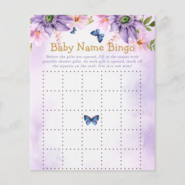 Purple Butterfly Baby Shower Game Bingo | Zazzle