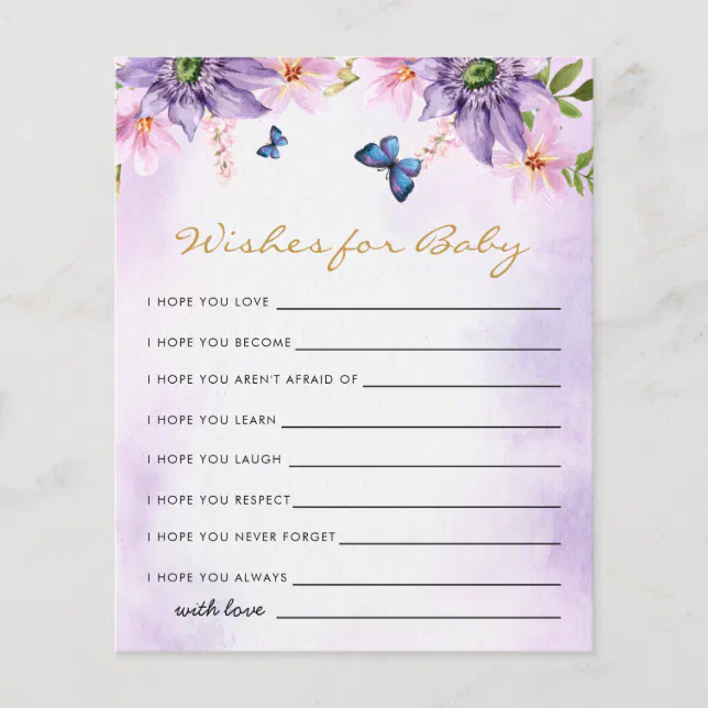 Purple Butterfly Baby Shower Game Wishes ForA Baby | Zazzle