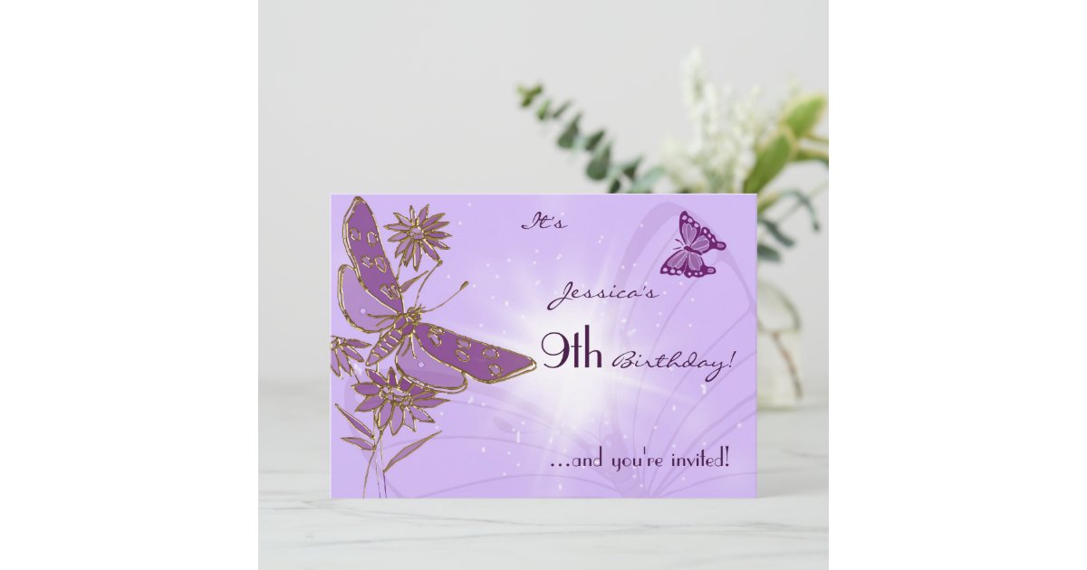 Purple Butterfly Birthday Invitation Card | Zazzle
