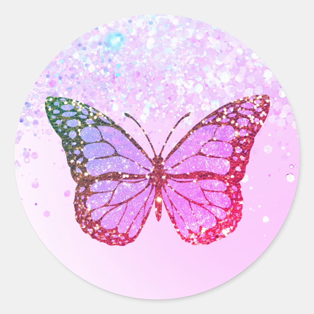 purple butterfly classic round sticker | Zazzle