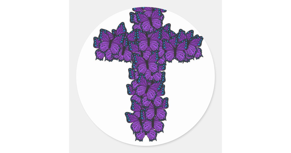 Purple Butterfly Cross Classic Round Sticker | Zazzle