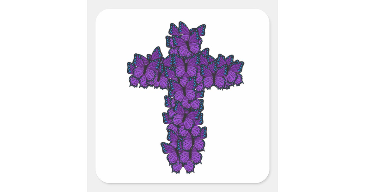 Purple Butterfly Cross Square Stickers | Zazzle