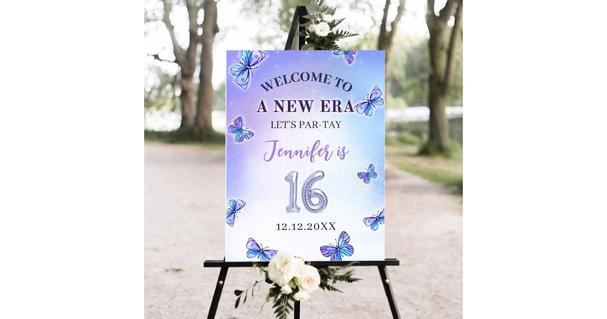 Purple Butterfly Eras Birthday Welcome Sign | Zazzle