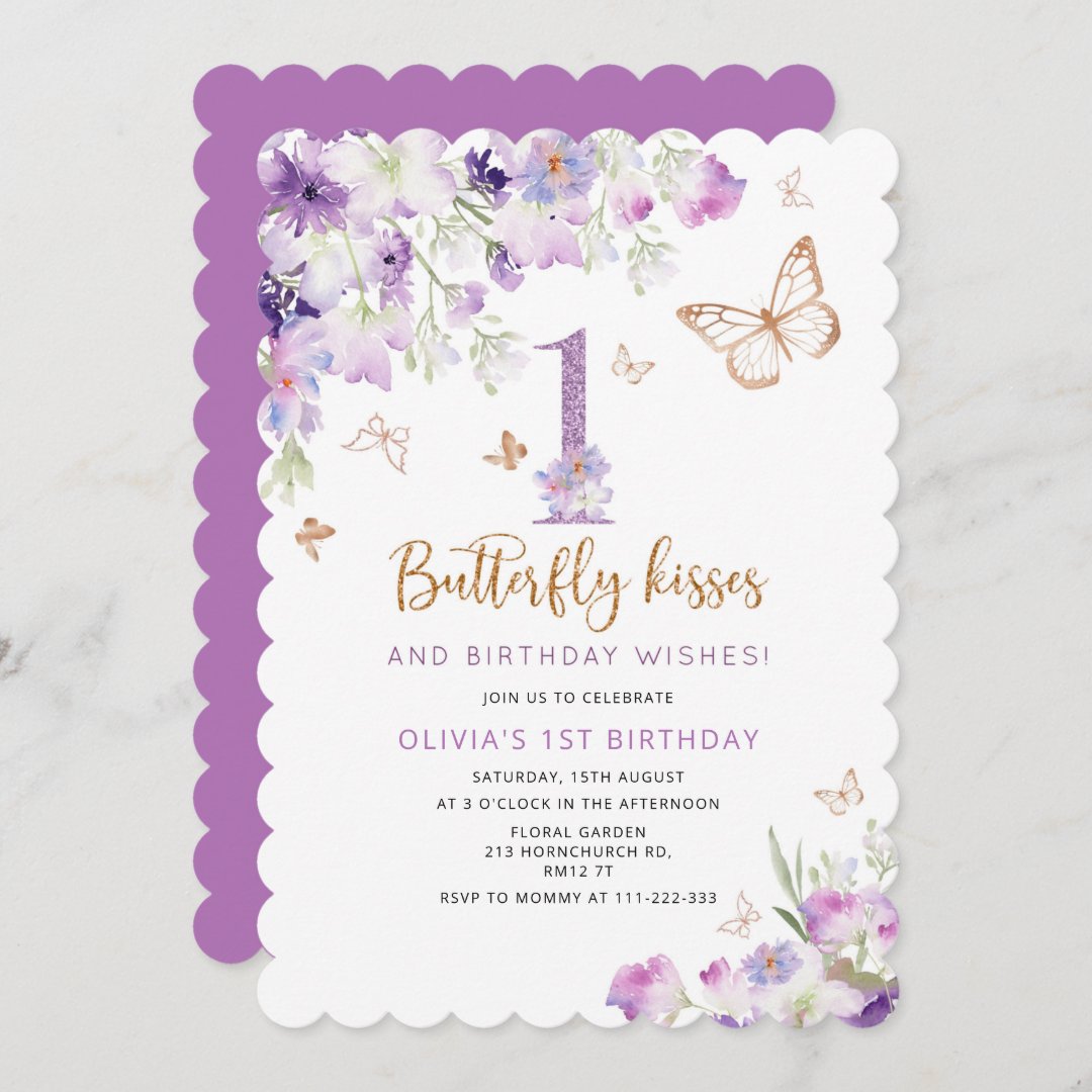 Purple Butterfly first birthday Invitation | Zazzle