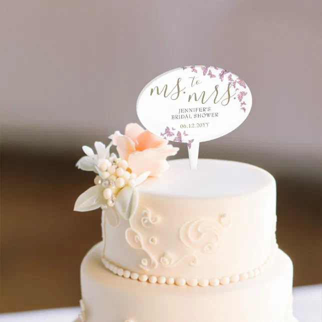 Purple Butterfly Gold Boho Ms Mrs Bridal Shower Cake Topper | Zazzle