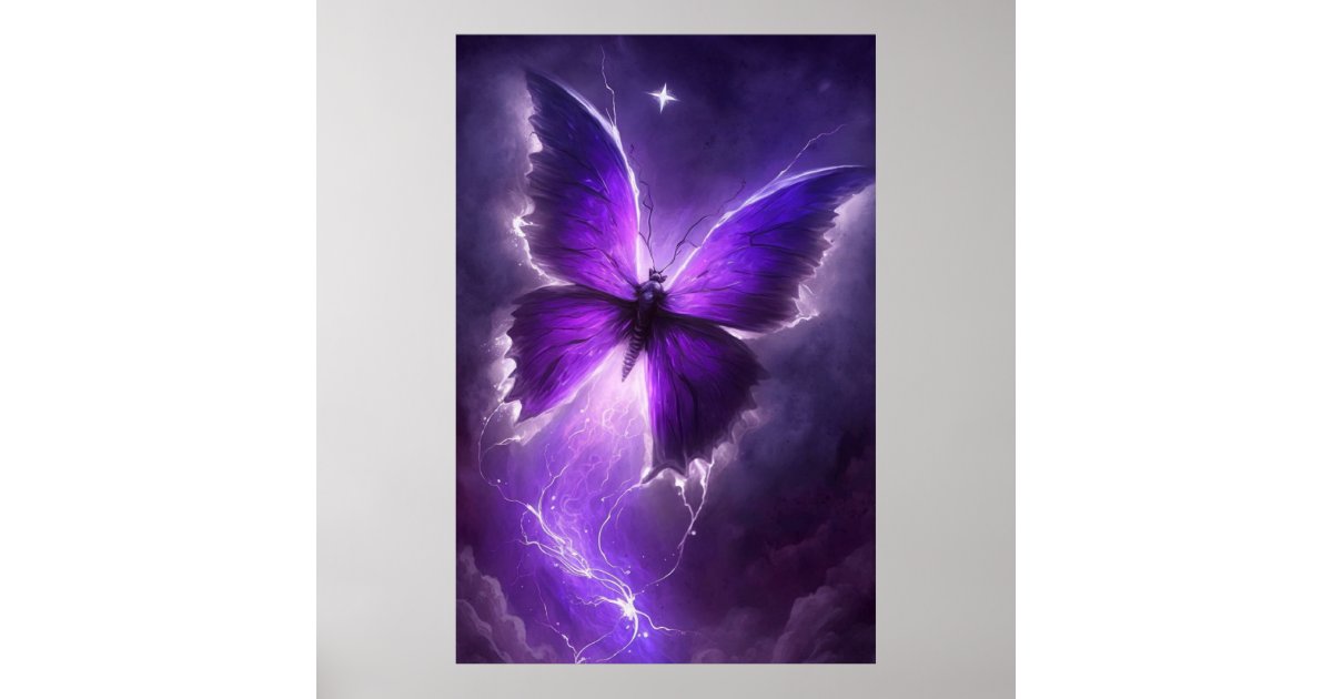 Purple butterfly in lightning wall art | Zazzle