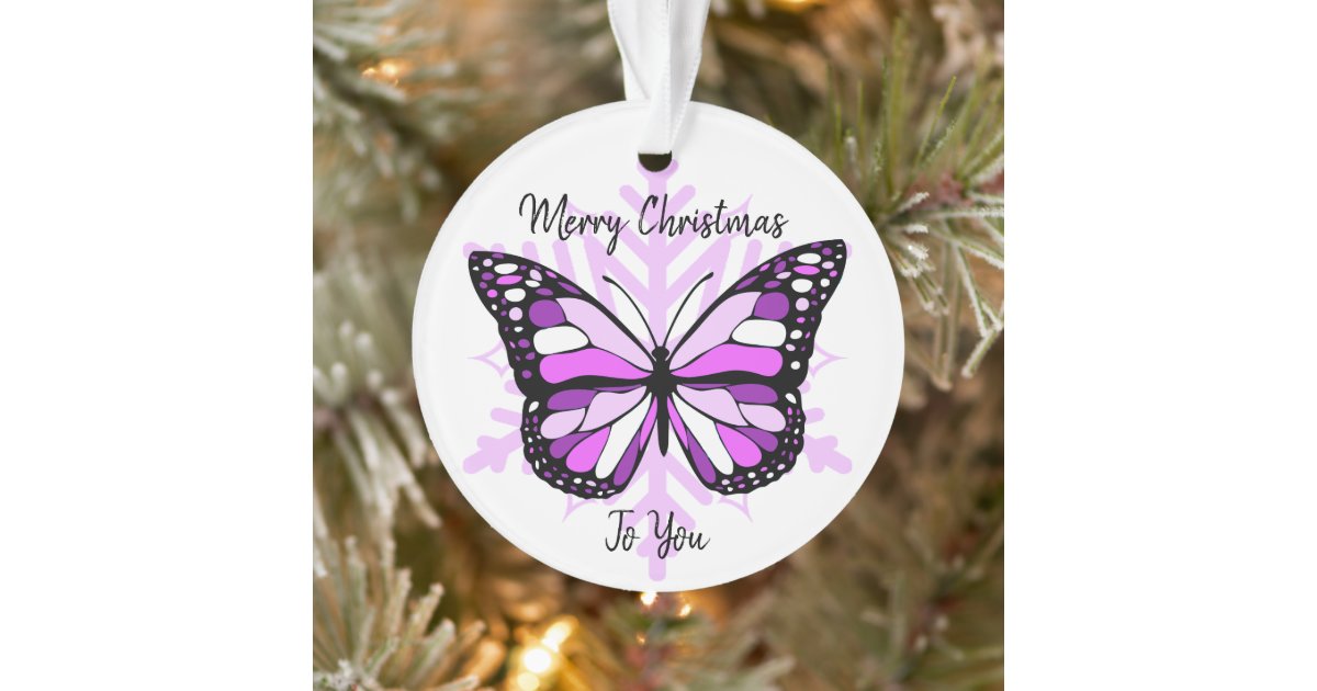 Purple Butterfly on a Snowflake Christmas Ornament | Zazzle