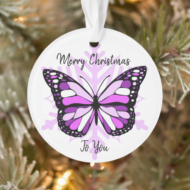 Purple Butterfly on a Snowflake Christmas Ornament | Zazzle