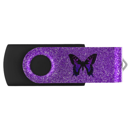Purple Butterfly on Glitter Flash Drive | Zazzle.com