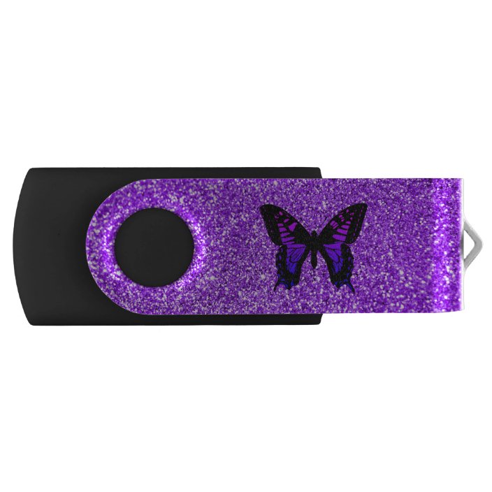 Purple Butterfly on Glitter Flash Drive | Zazzle.com
