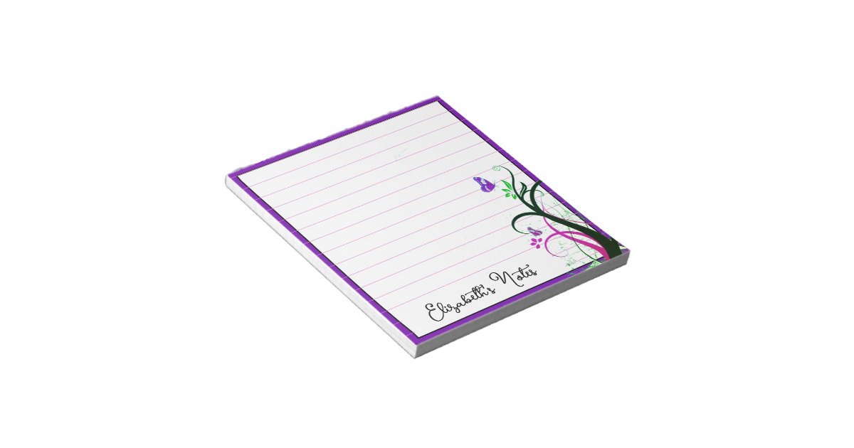 Purple butterfly personalized notepad | Zazzle
