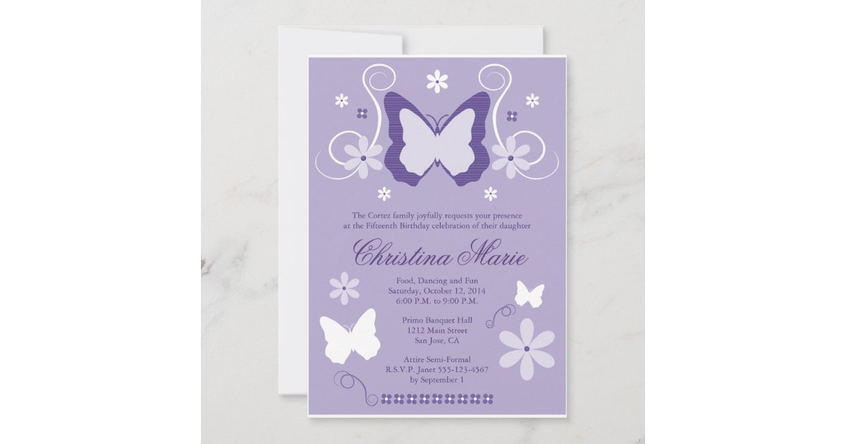 Purple Butterfly Quinceanera Invitations | Zazzle